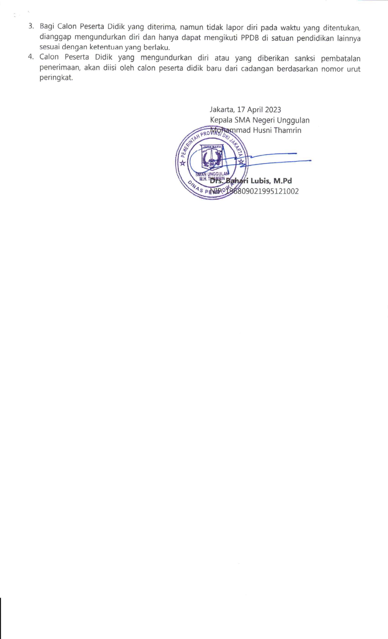 Pengumuman Hasil Akhir PPDB SMANU MH THAMRIN TP 2023/2024 – SMANU M.H ...